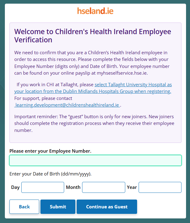 Verification - Children's Health Ireland – HSeLanD Support